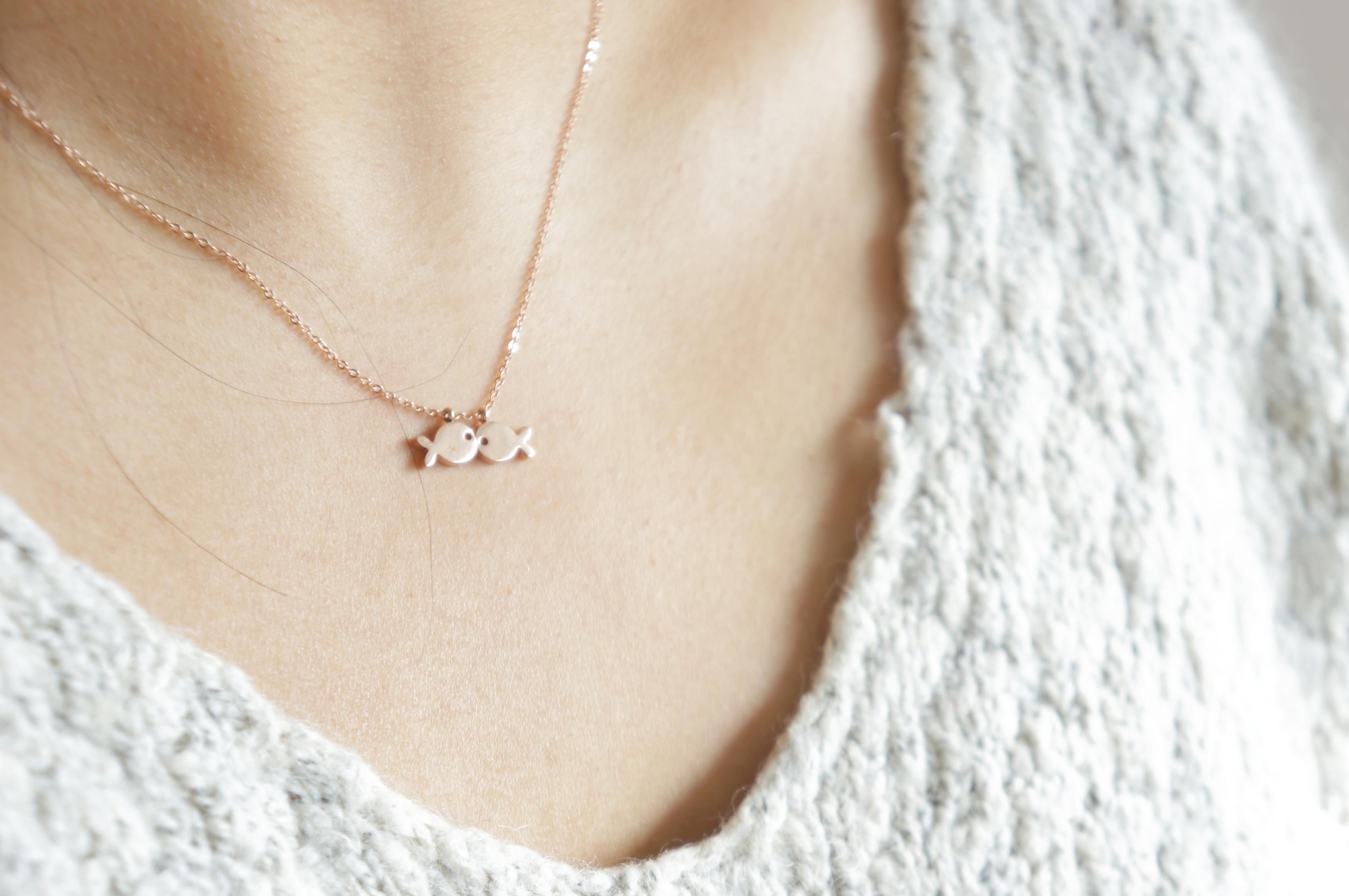Pisces Fish Necklace - Rose Gold Titanium on Luulla